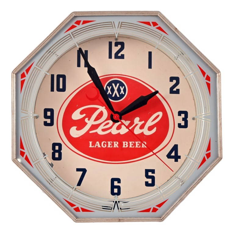 Pearl Beer Octagon Neon Clock Auction