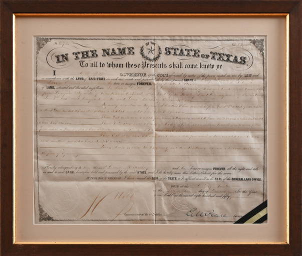 1854 Texas Governor E.m. Pease Signed Land Grant