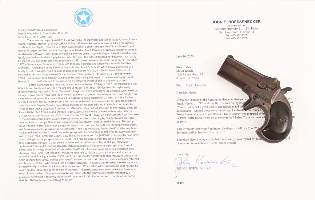 74 Texas Ranger Frank Hamer Gunfight .41 Derringer Auction