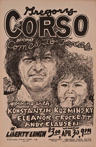 Liberty Lunch Gregory Corso Beat Poet Poster 1980