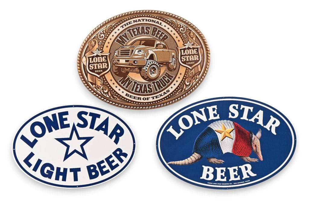 (3) Lone Star Beer Oval Tin Advertising Signs Auction