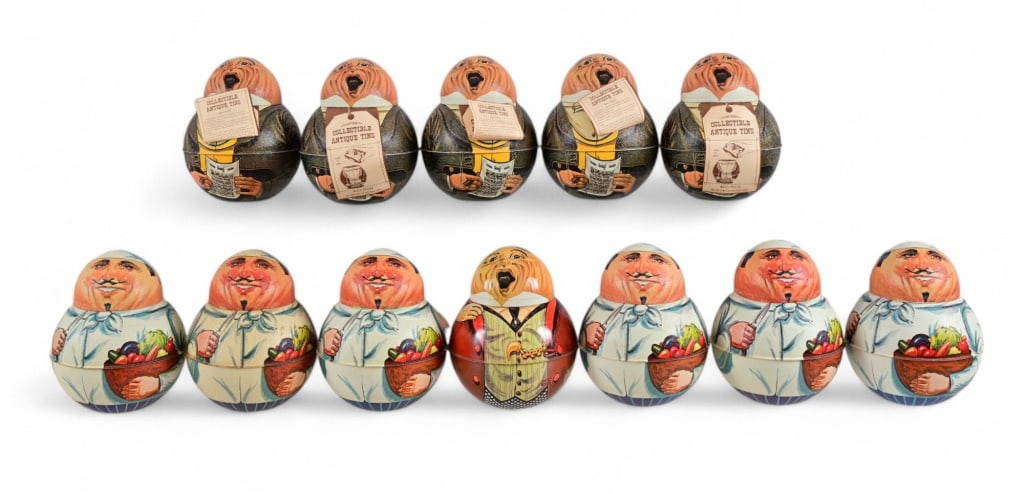 Collection Of Little Man Roly Poly Tin Containers Auction