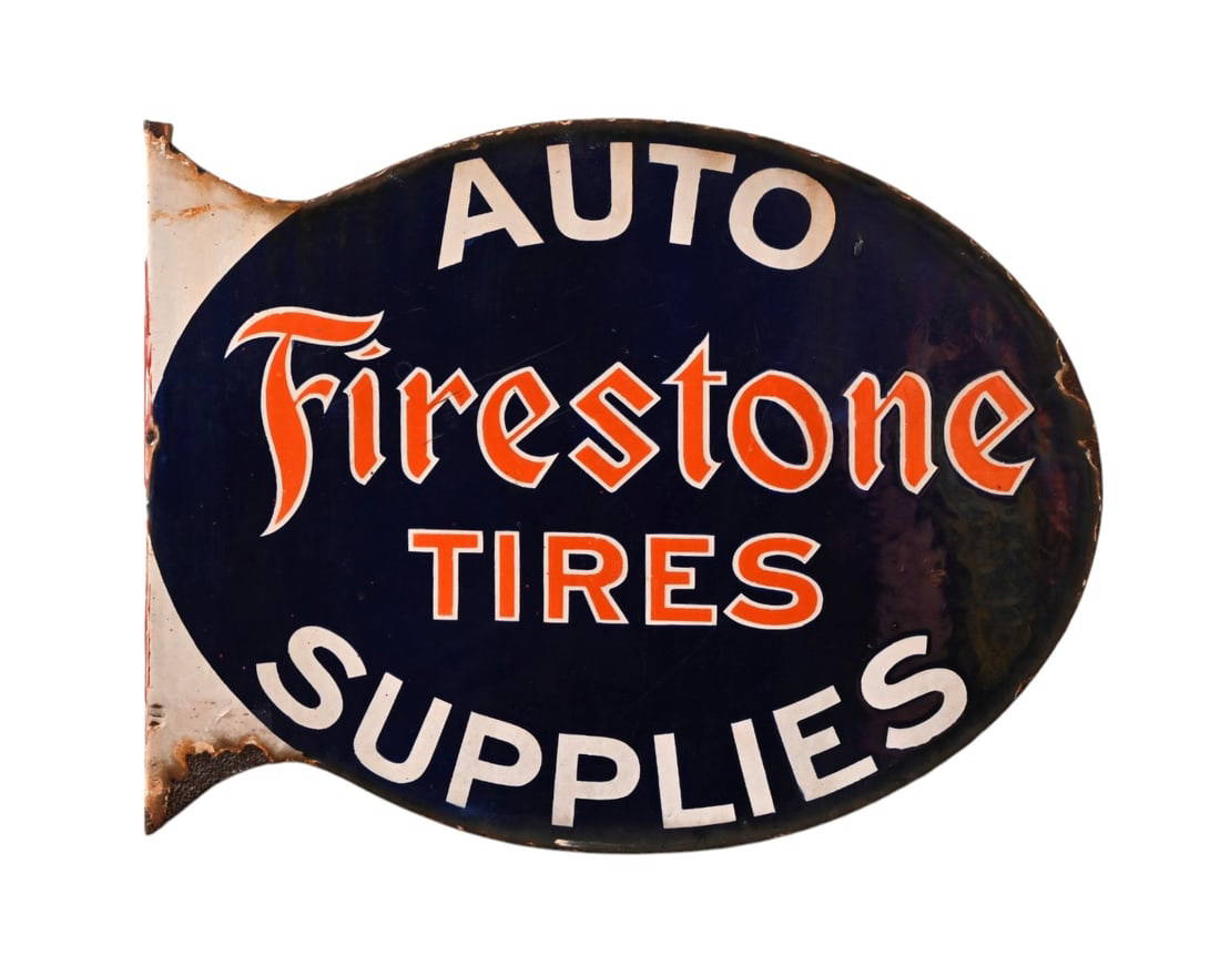 Firestone Tires Porcelain Double Sided Flange Sign Auction