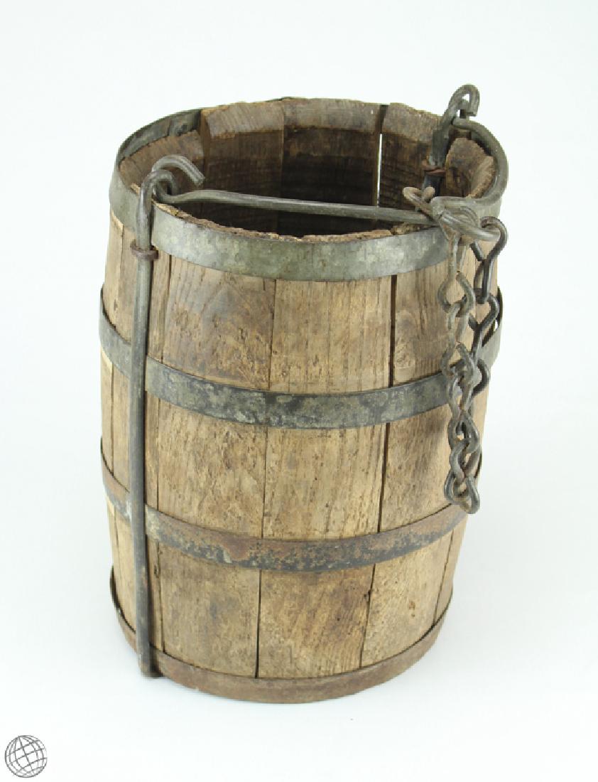Antique Staved Wooden Well Bucket Iron Handle Iron