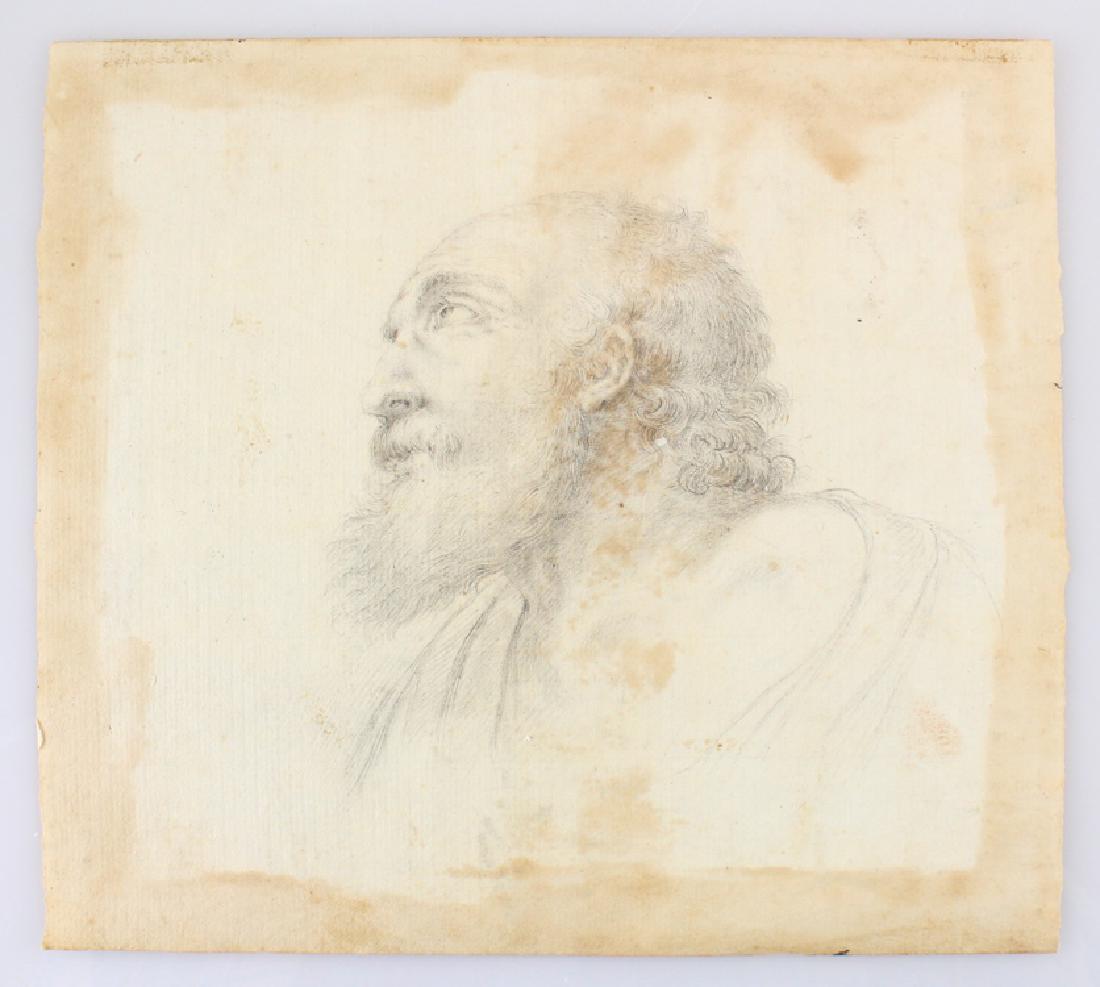 Antique Old Master Pencil Drawing Of A Bearded Man's