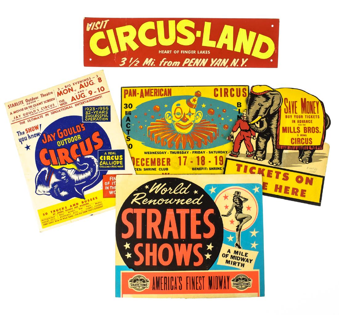 5Pcs Collectible Circus Ephemera VINTAGE CIRCUS SIGNS