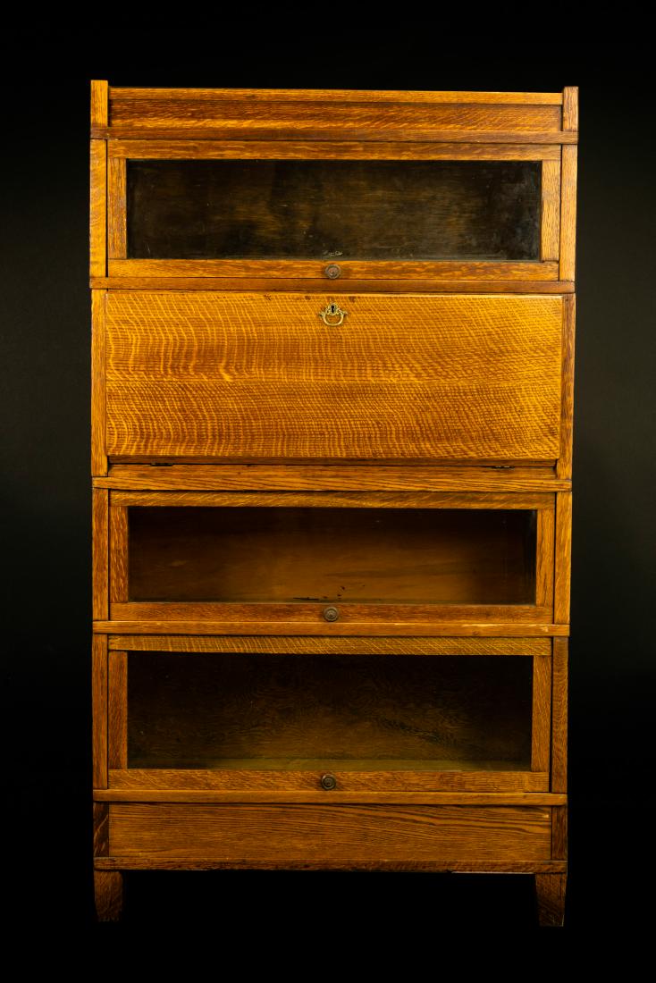 Solid Oak Antique Barrister Bookcase With Secretary