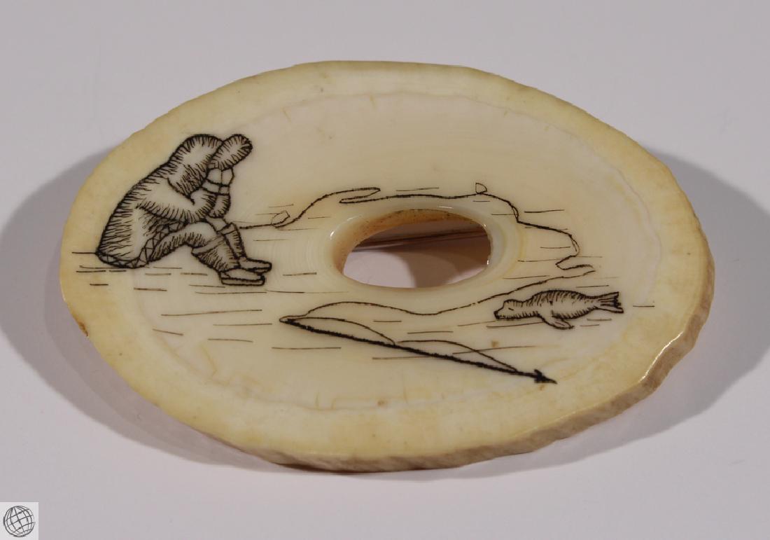 Walrus Tooth ESKIMO SCRIMSHAW BROACH Howard Weyahok Ice