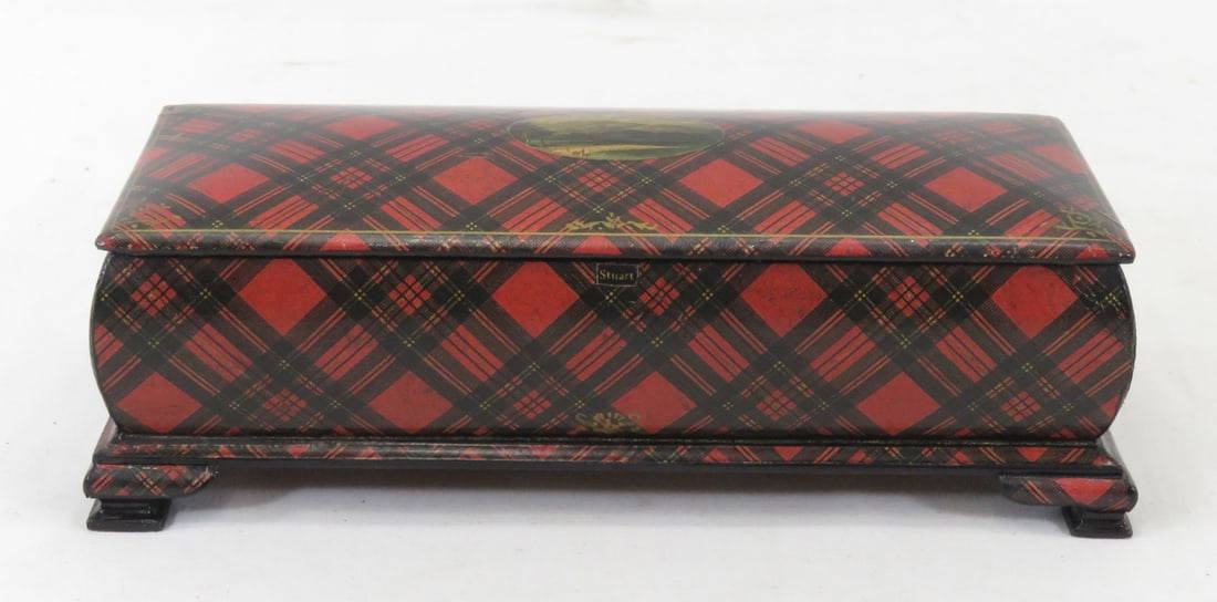 Antique Mauchline Stuart Tartan Ware Wooden Box Auction