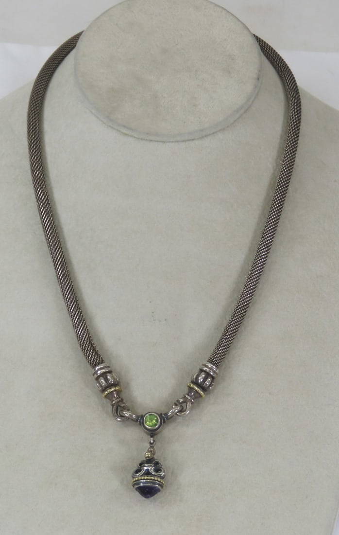 Lagos Caviar Amethyst & Peridot 925 & 750 Necklace Auction