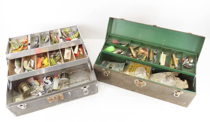 Vintage Tackle Boxes With Lures, Gear, & Reels