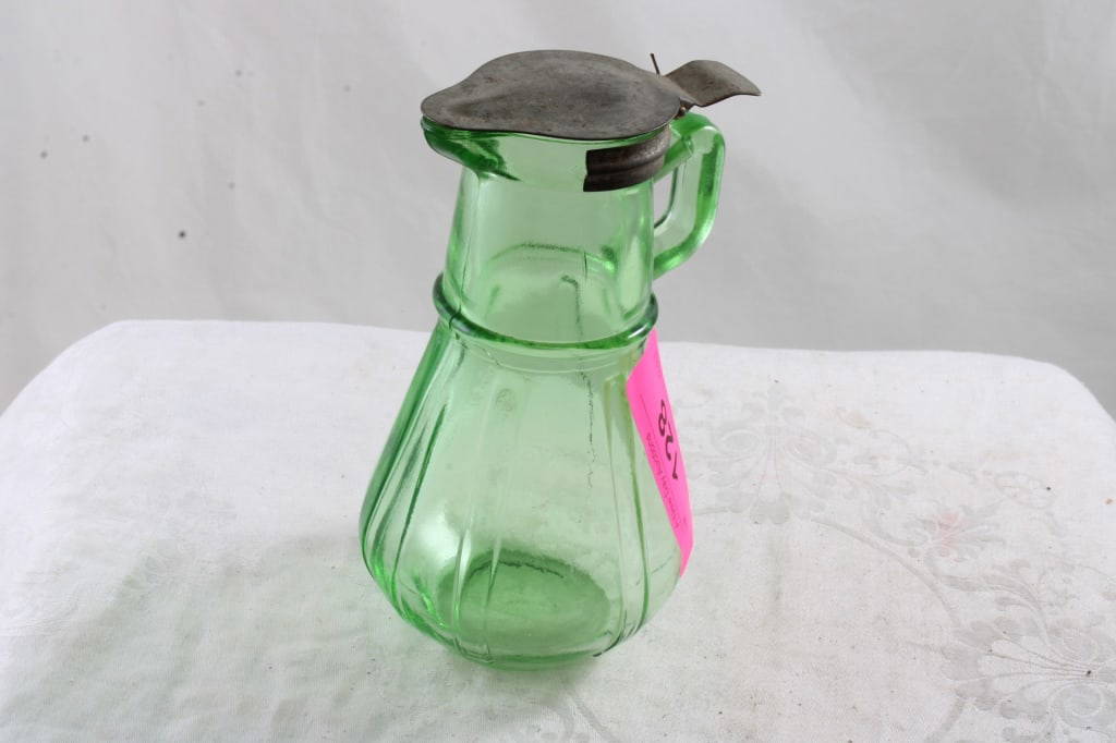 Hazel Atlas Uranium Vaseline Glass Syrup Dispenser Auction