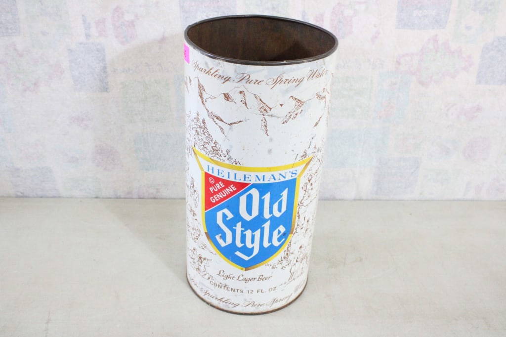 Old Style Light Lager Beer Trash Can Waste Basket Auction