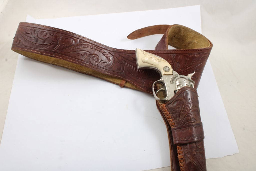 Cowboy Cap Gun With A Leather Belt & Holster Auction