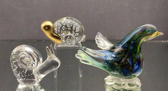 Three Piece Animal Themed Art Glass Paperweights