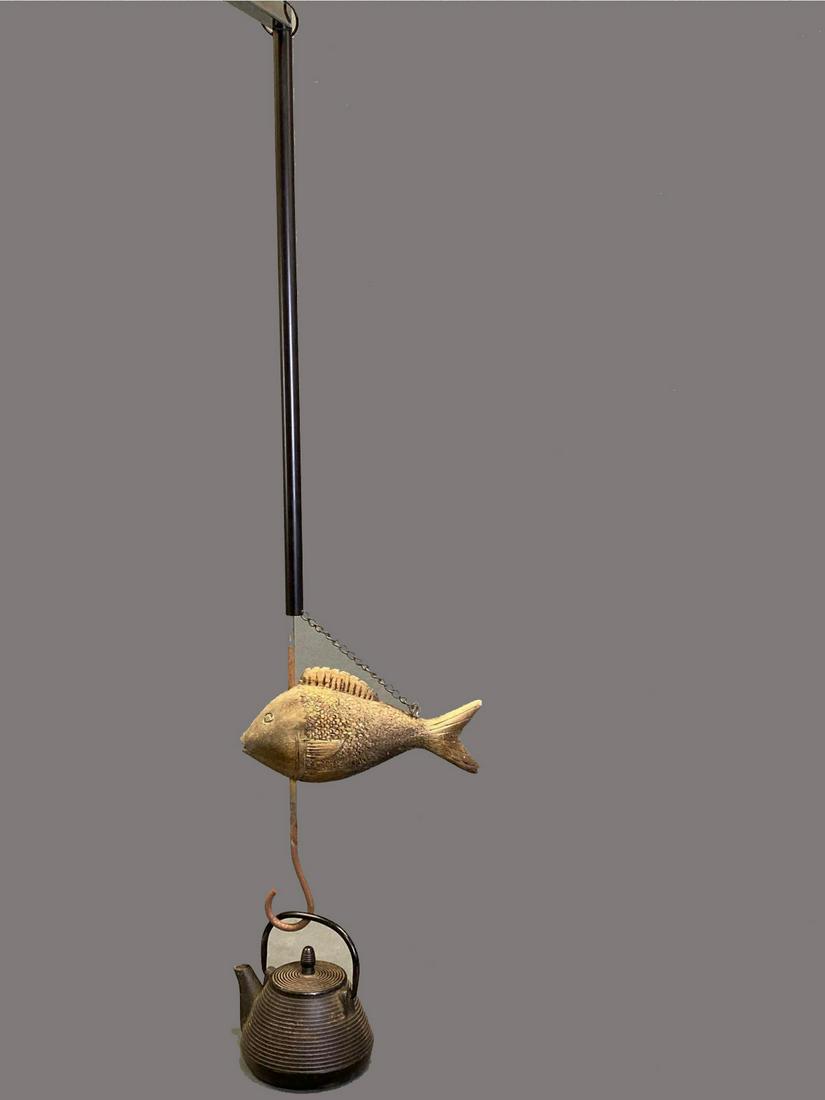 Vintage Japanese Jizaikagi And Tetsubin With Fish And