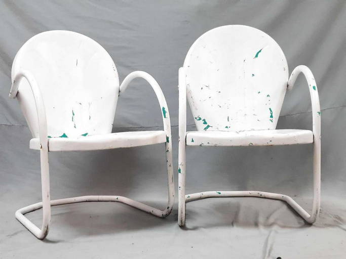 Vintage Shell Back Metal Patio Chairs