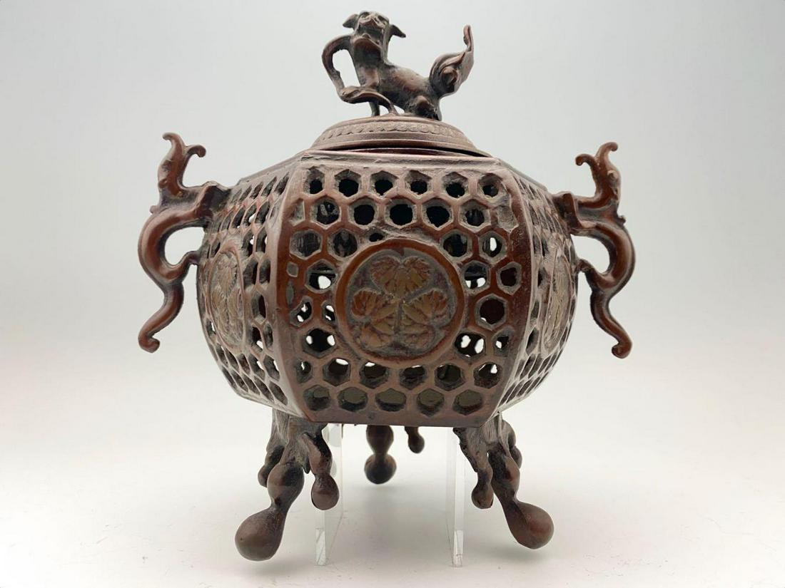 Chinese Pierced Bronze Lidded Censer