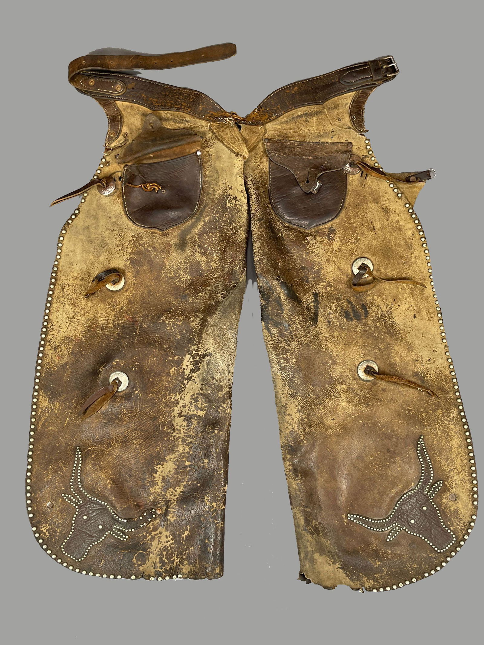 Vintage Leather Full Length Chaps With Pockets, Studs