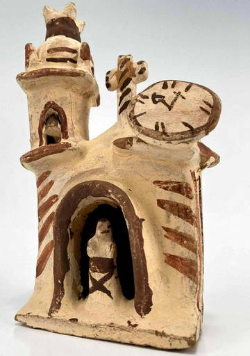 Vintage Monochromatic Mexican Hand Painted Pottery Church With Bell ...