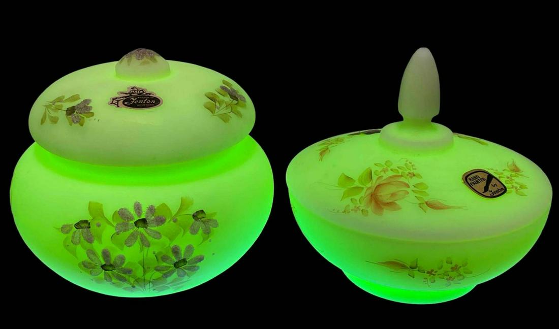 2 Hand Painted Fenton Uranium Glass Lidded Dishes - Dec 04, 2022 ...