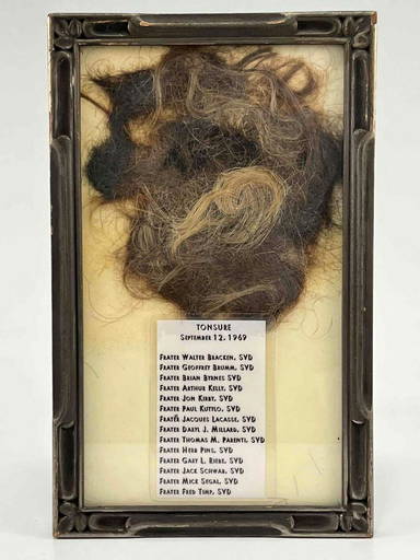 Framed Collection of Catholic Priest Hair from Tonsure Shaving (#0045 ...
