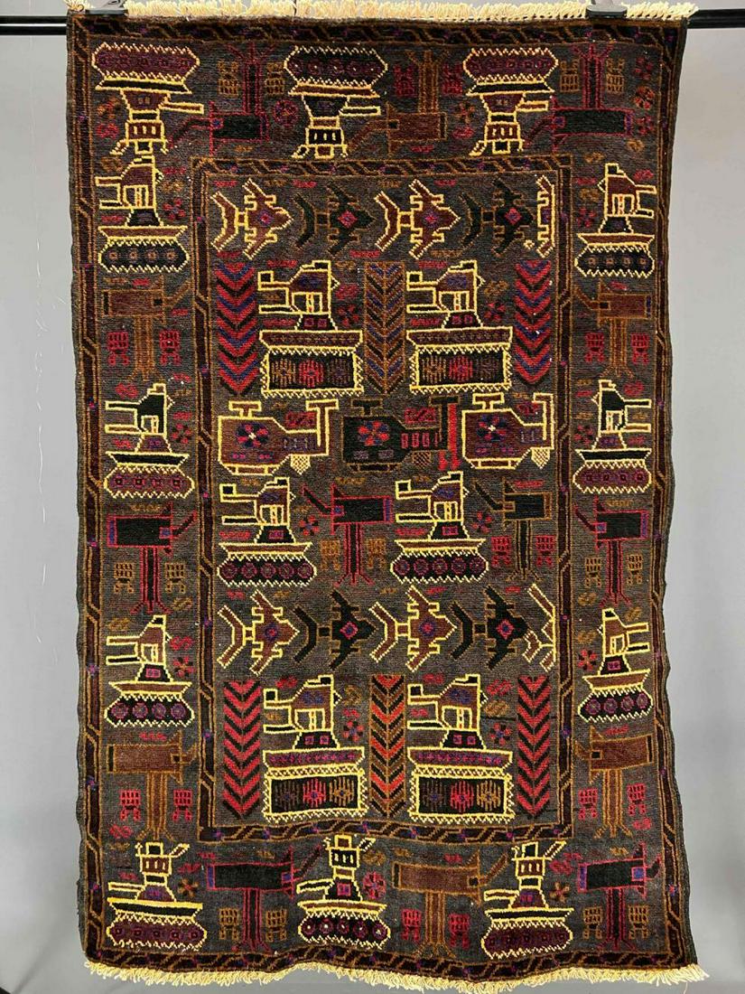Afghanistan War Rug, Featuring Tanks, Harrier Jets, Helicopters, and ...