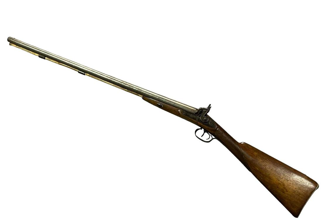 19th Century Double Barrel Black Powder Shotgun With Damascus Barrel