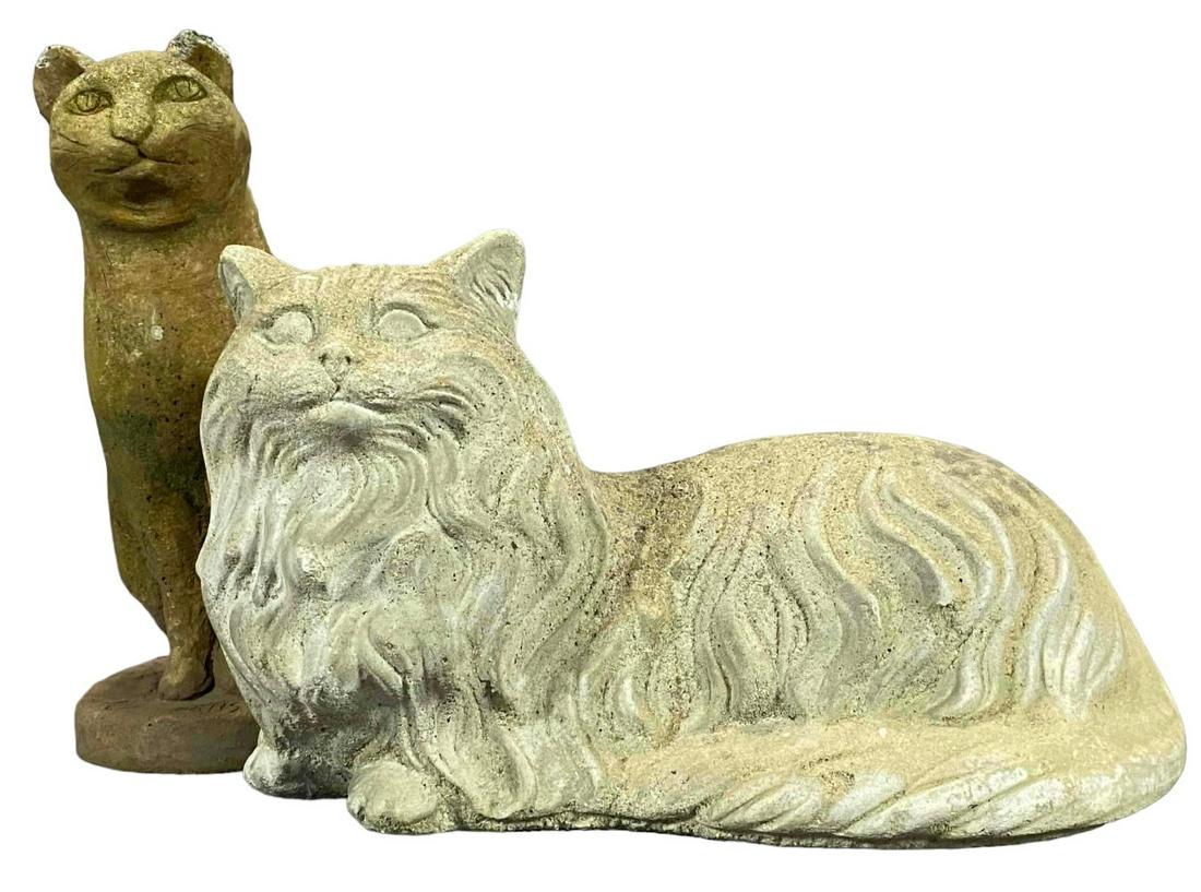 2 Vintage Cement Cat Garden Statues Auction