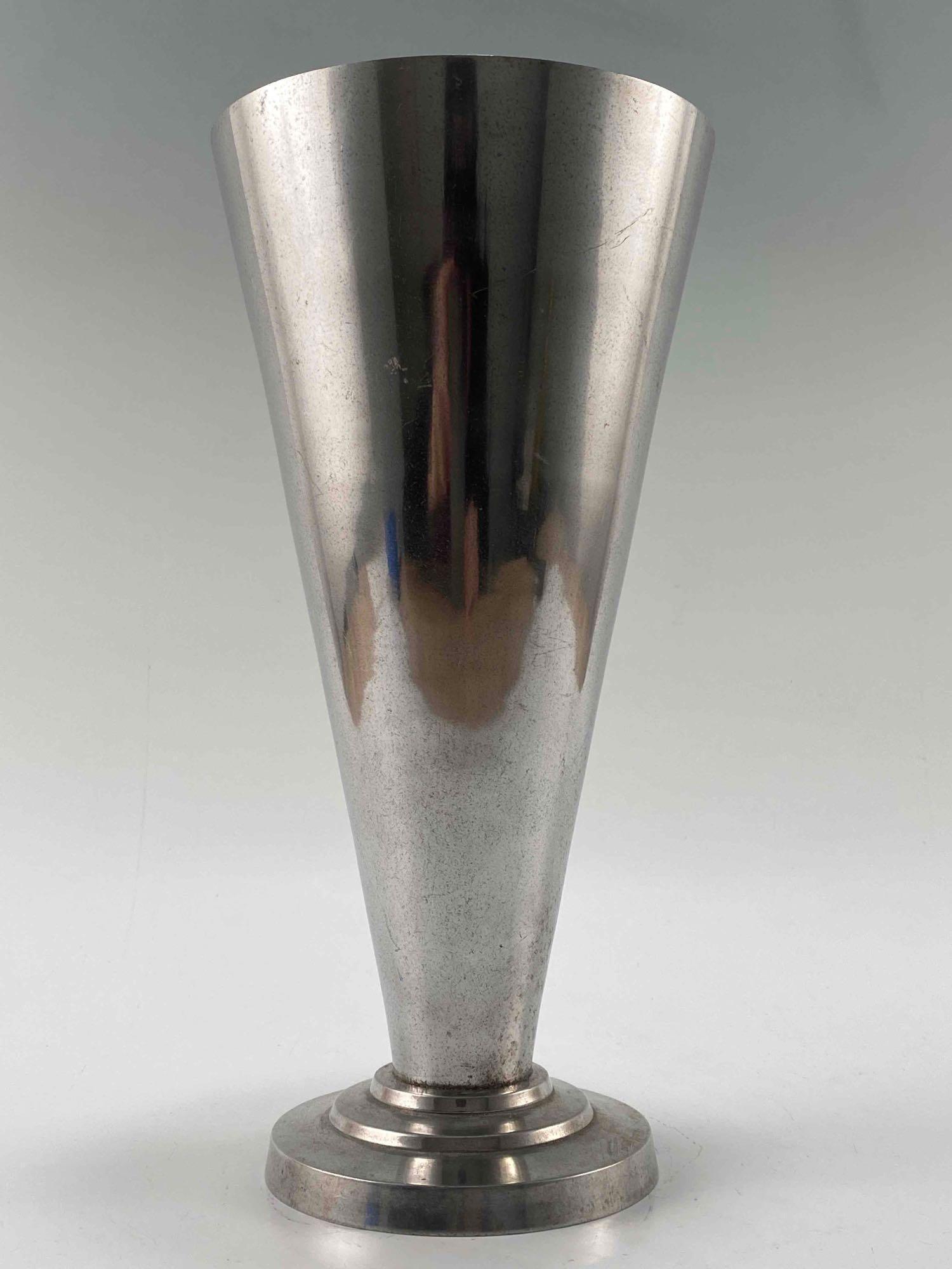 Modernist Conical Tapered Polished Metal Vase Auction