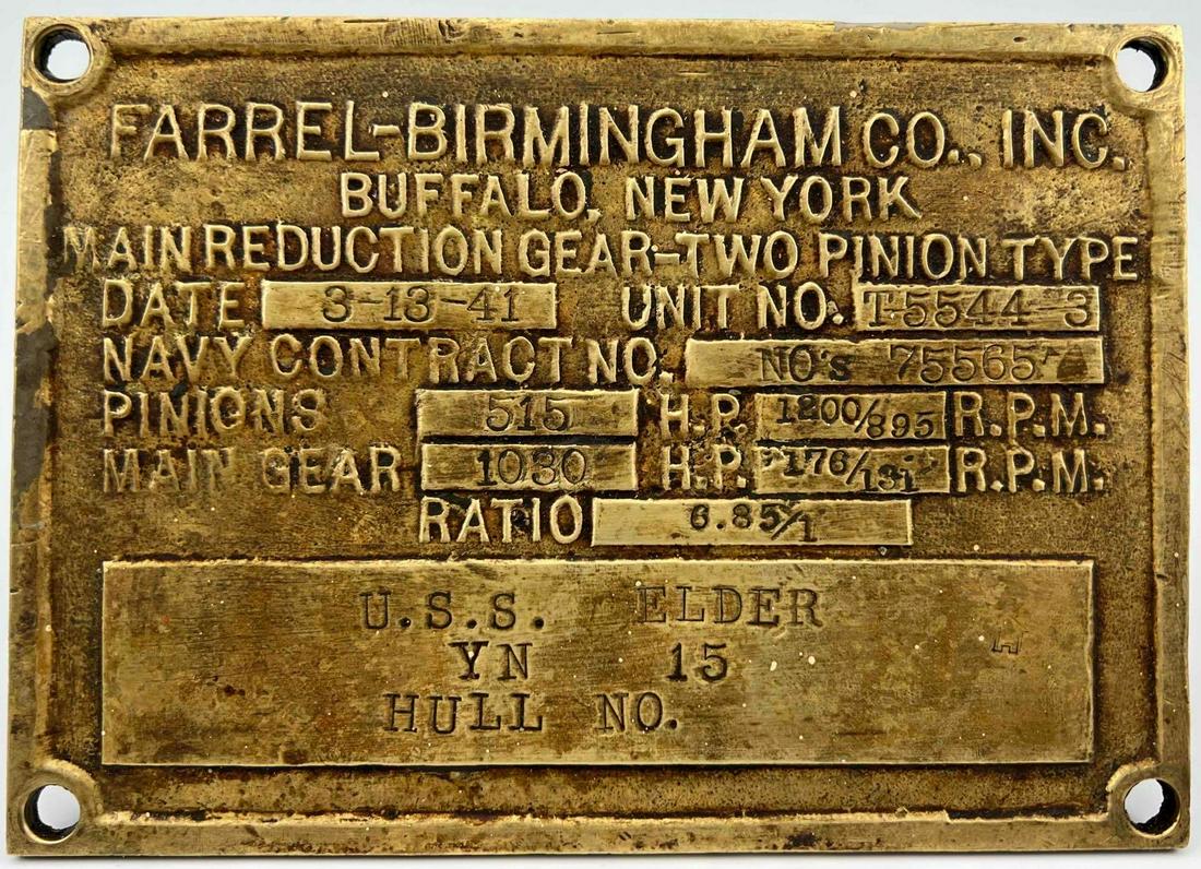 Wwii Uss Elder Ship Builder Plaque Auction