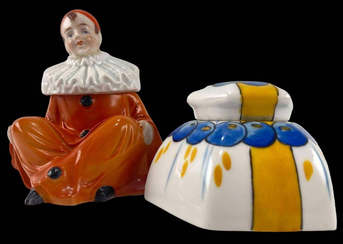 Two Art Deco Hand Painted Porcelain Inkwells Auction