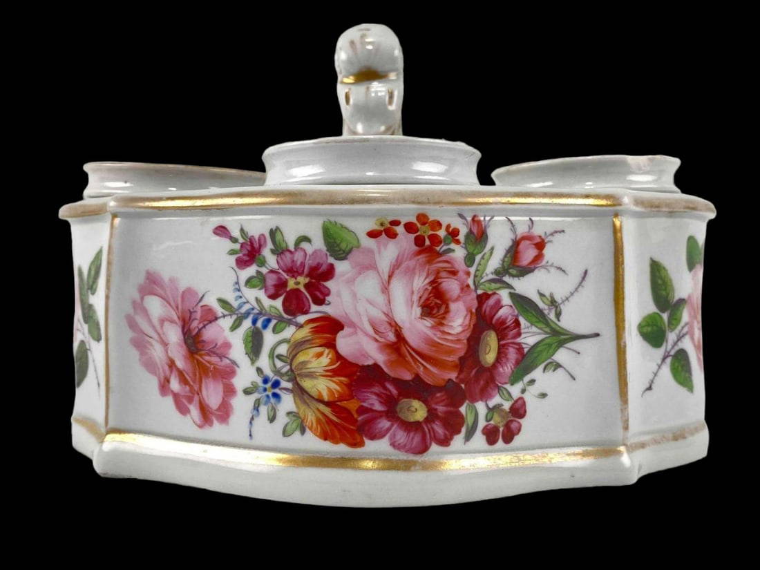 Antique Worcester Porcelain Ink Stand With Pounce Shaker & Pen Drainer ...