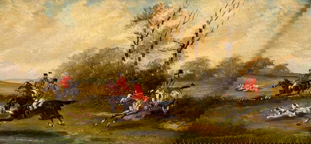 Equestrian Fox Hunt Horse Scene Folding Screen