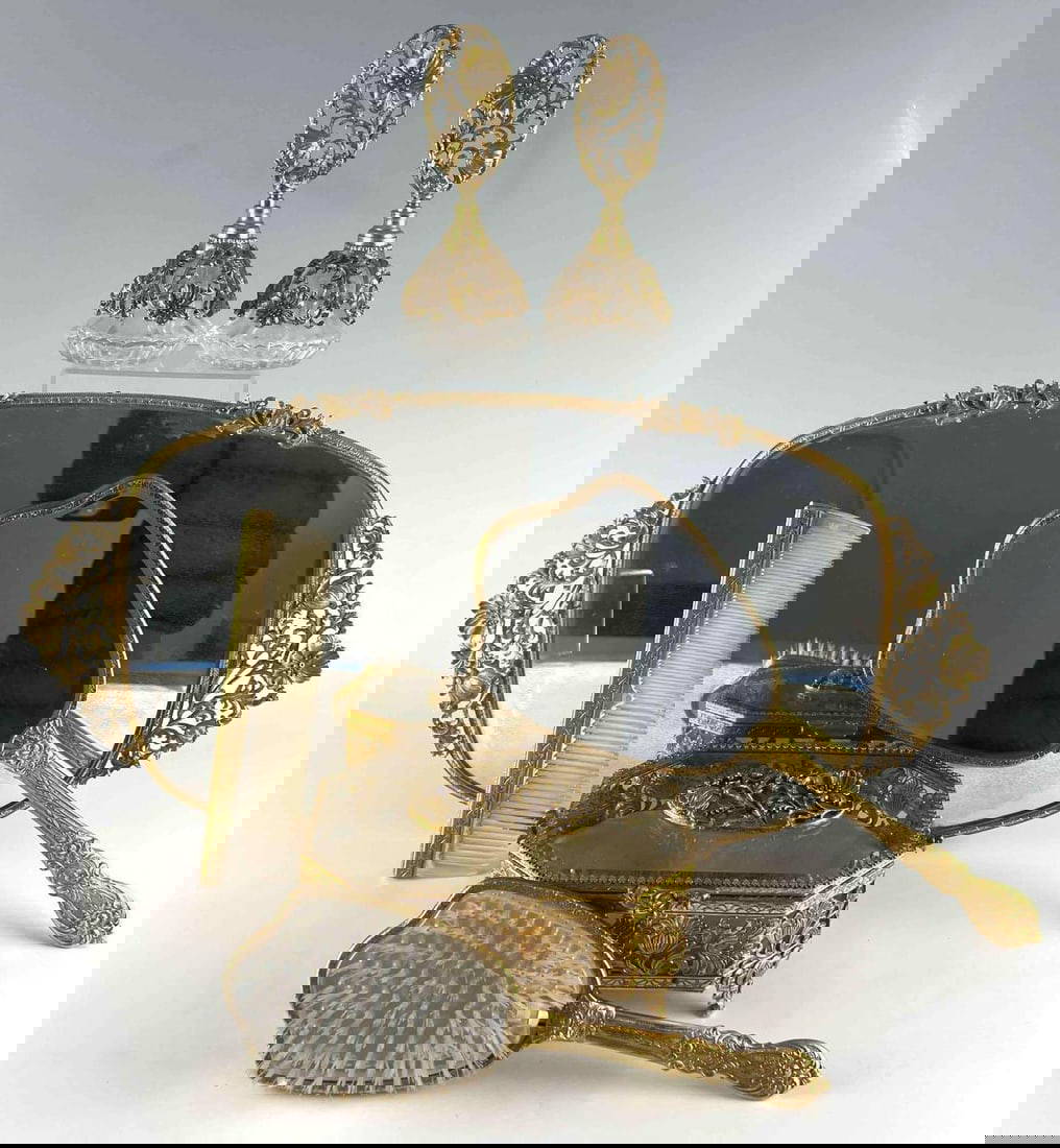 Mid Century Gold Plated Vanity Set Auction