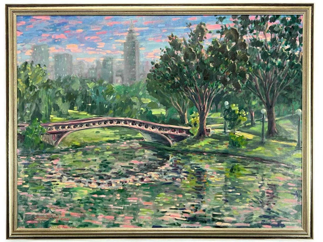 James Deloye, Central Park At Dusk, Oil On Canvas Auction