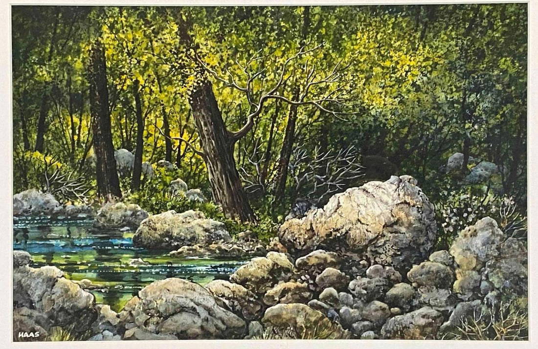 Edwin Haas, California Creek Scene, Watercolor Auction