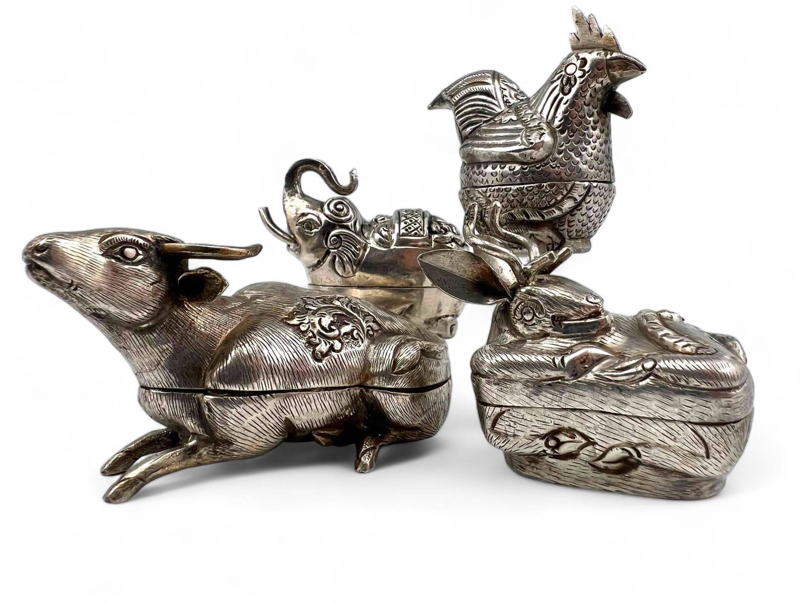 Four Older Cambodian Silver Figural Animal Betel Nut Boxes Auction