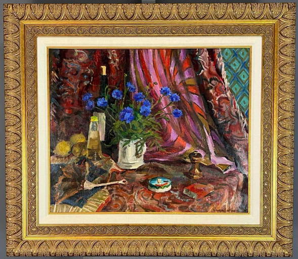 Jane White Cooke (american, 1913 2011) Still Life With Bachelor Buttons ...