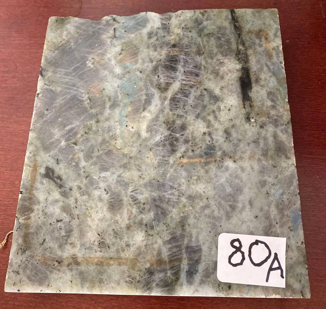 Green Stone Slab With Labradorite Auction