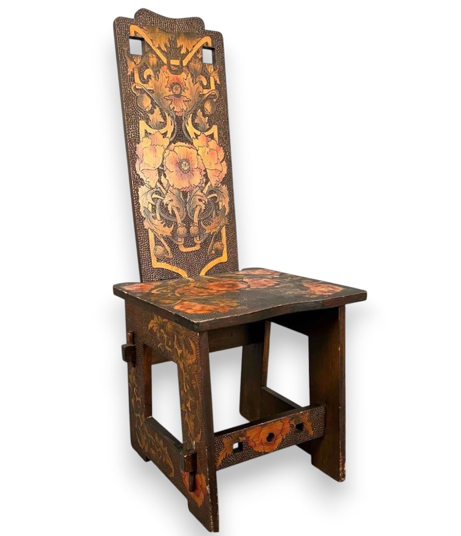 California Arts & Crafts Pyrography Chair Auction