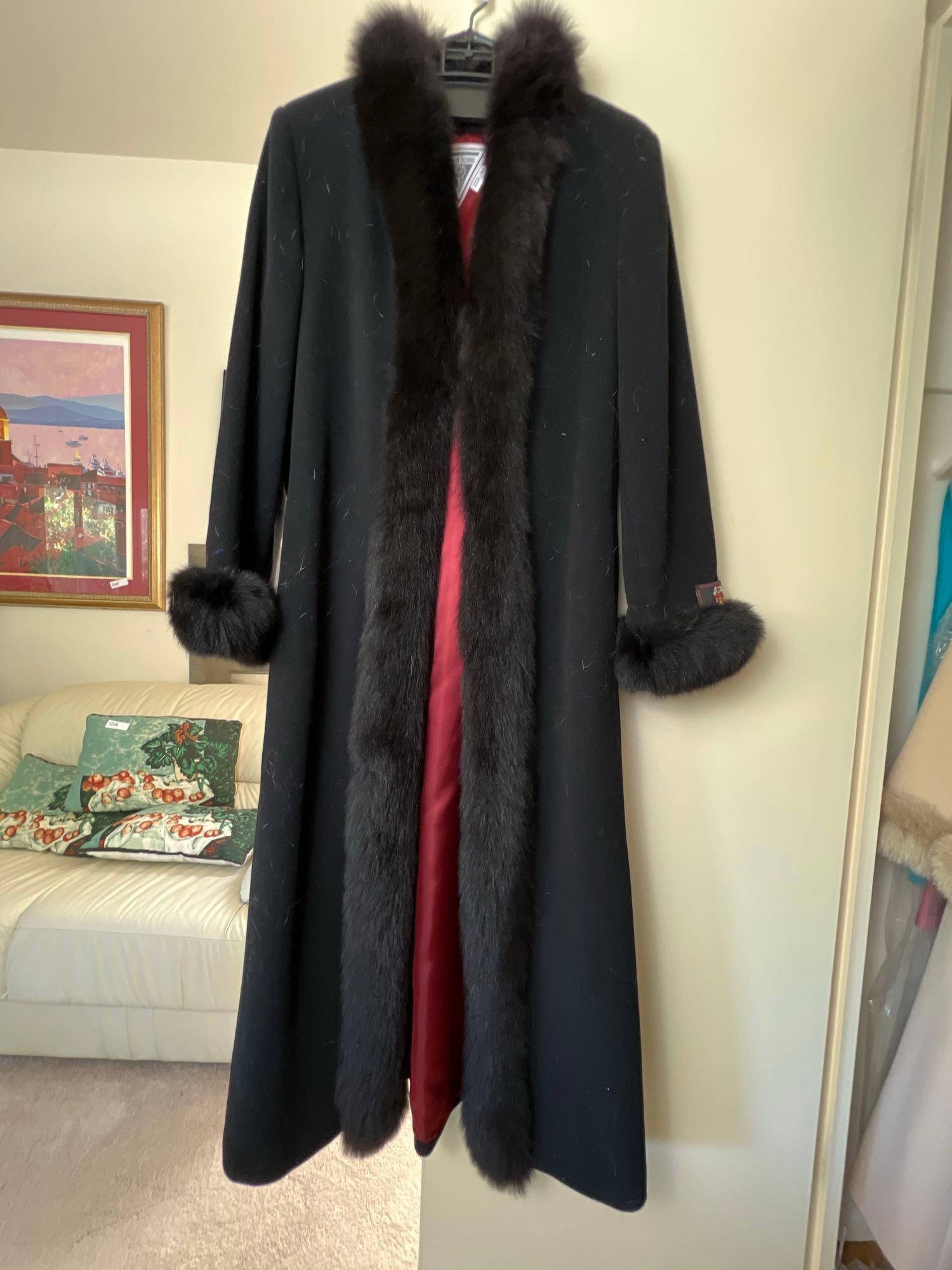 Marvin Richards Fur Trimmed Black Wool & Cashmere Blend Coat Auction