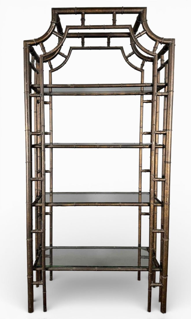 Hollywood Regency Chinoiserie Faux Bamboo Etagere Auction