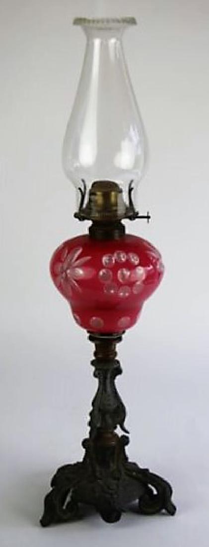 19TH C. CASED GLASS FONT OIL LAMP