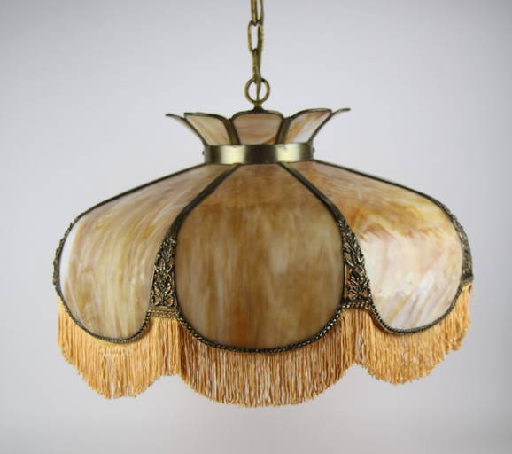 Vintage Curved Slag Panel Ceiling Fixture