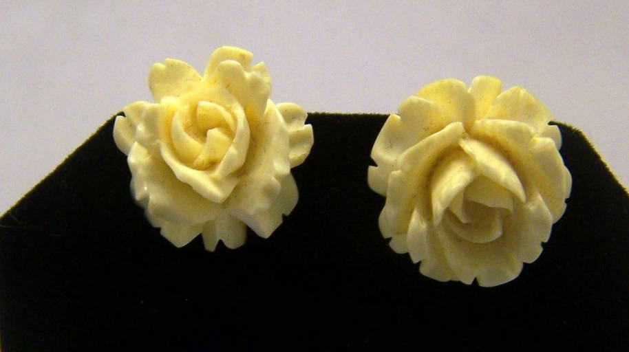 Vintage Carved Ivory Rose Earrings