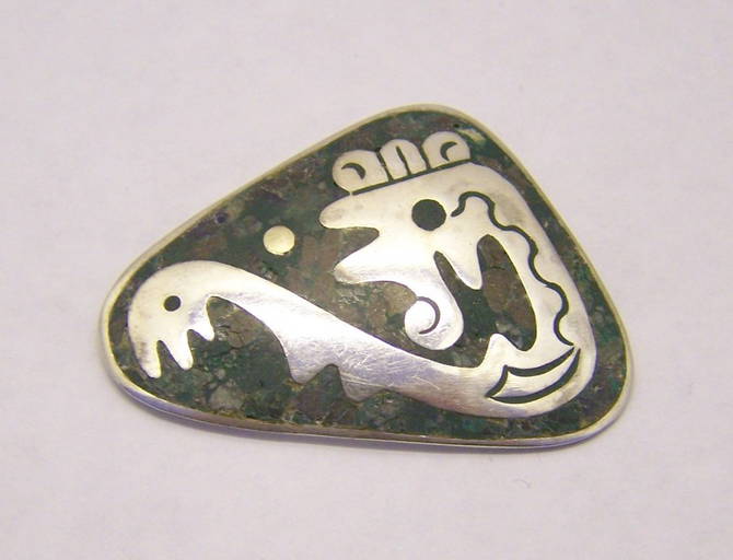 Apb Sterling Silver Turquoise Mexican Brooch Pin
