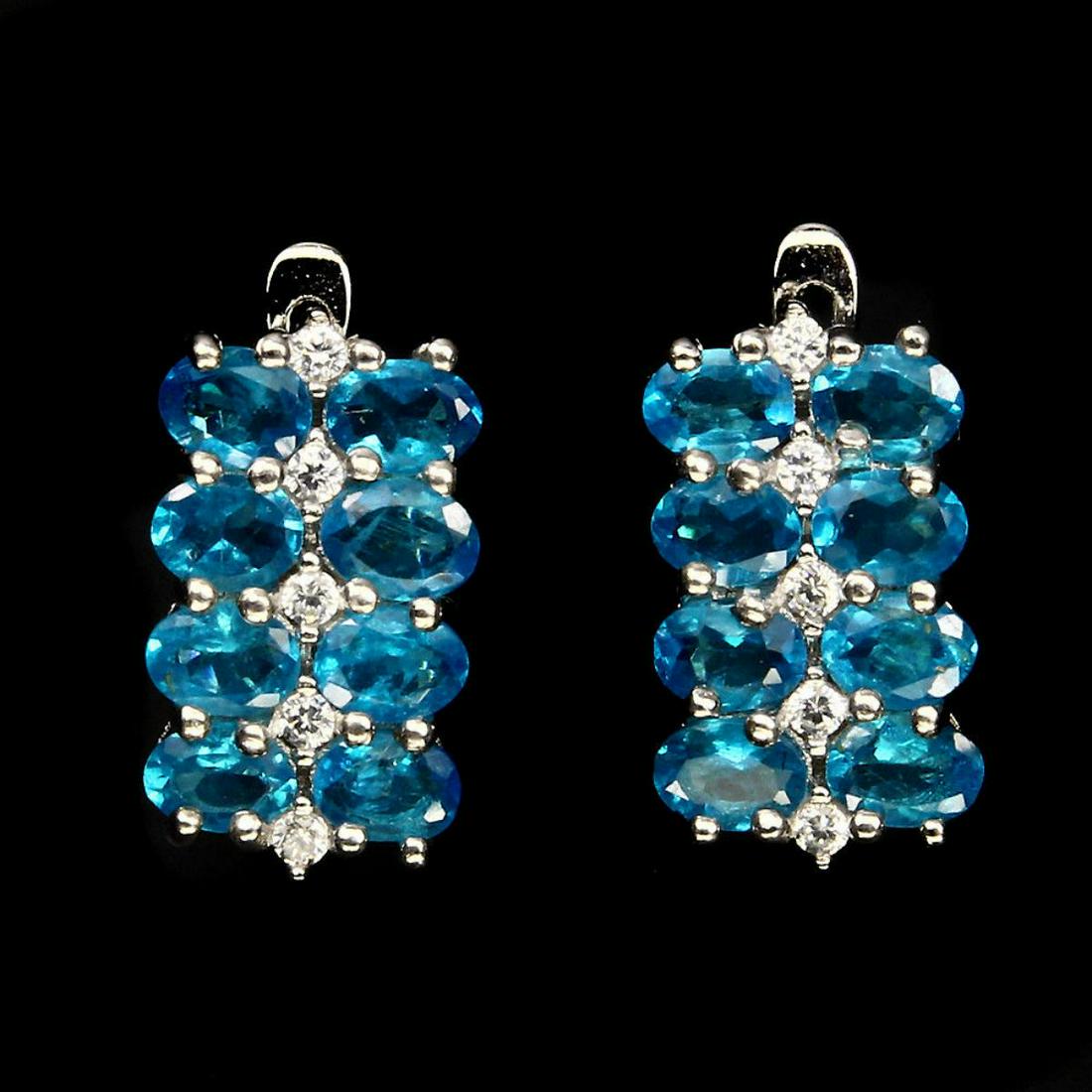 Natural Brazil Aaa Neon Blue Apatite Earrings