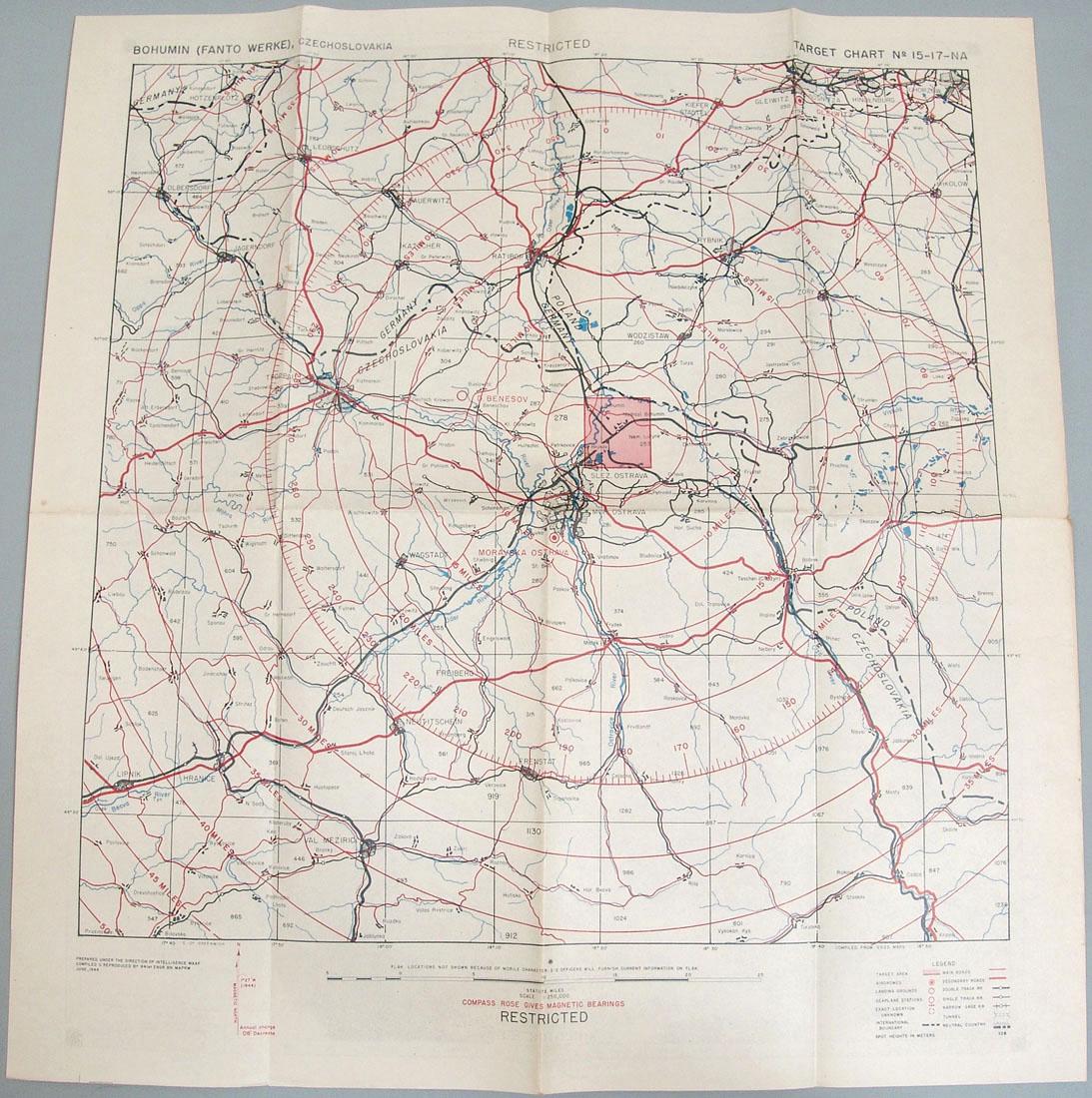1944 WWII USAAF Europe Bombing Map - Czechoslovakia