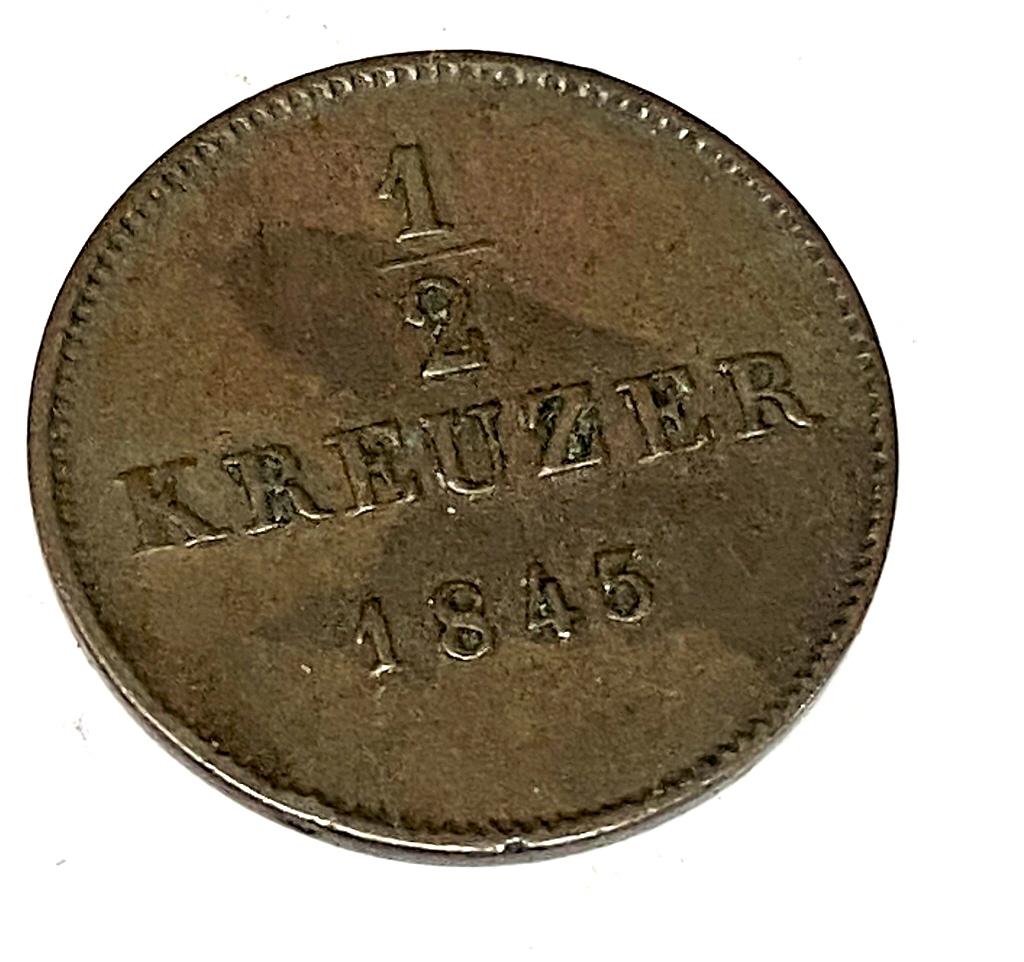 1845 Austrian 1/2 Kreuzer Coin